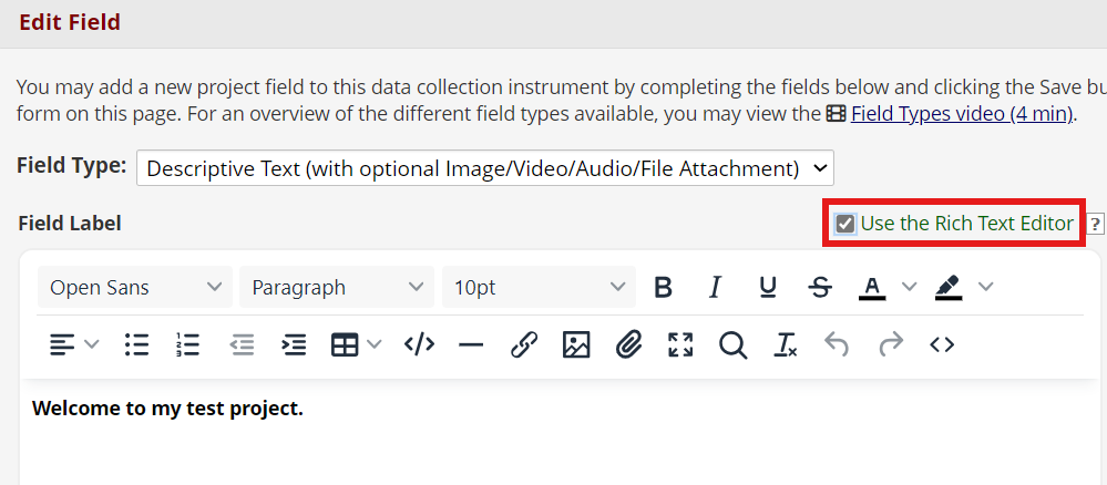 Source Code in Rich Text Editor – UCD REDCap Help Center