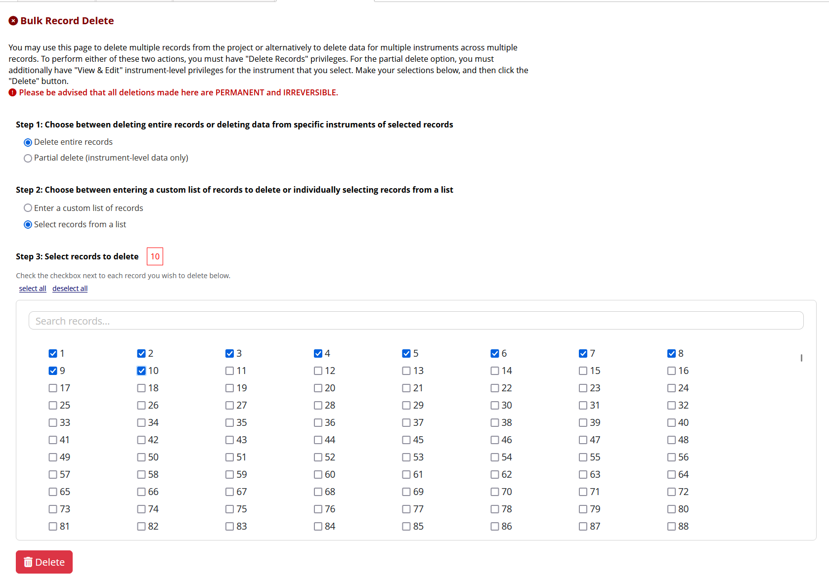 Bulk Record Delete – UCD REDCap Help Center