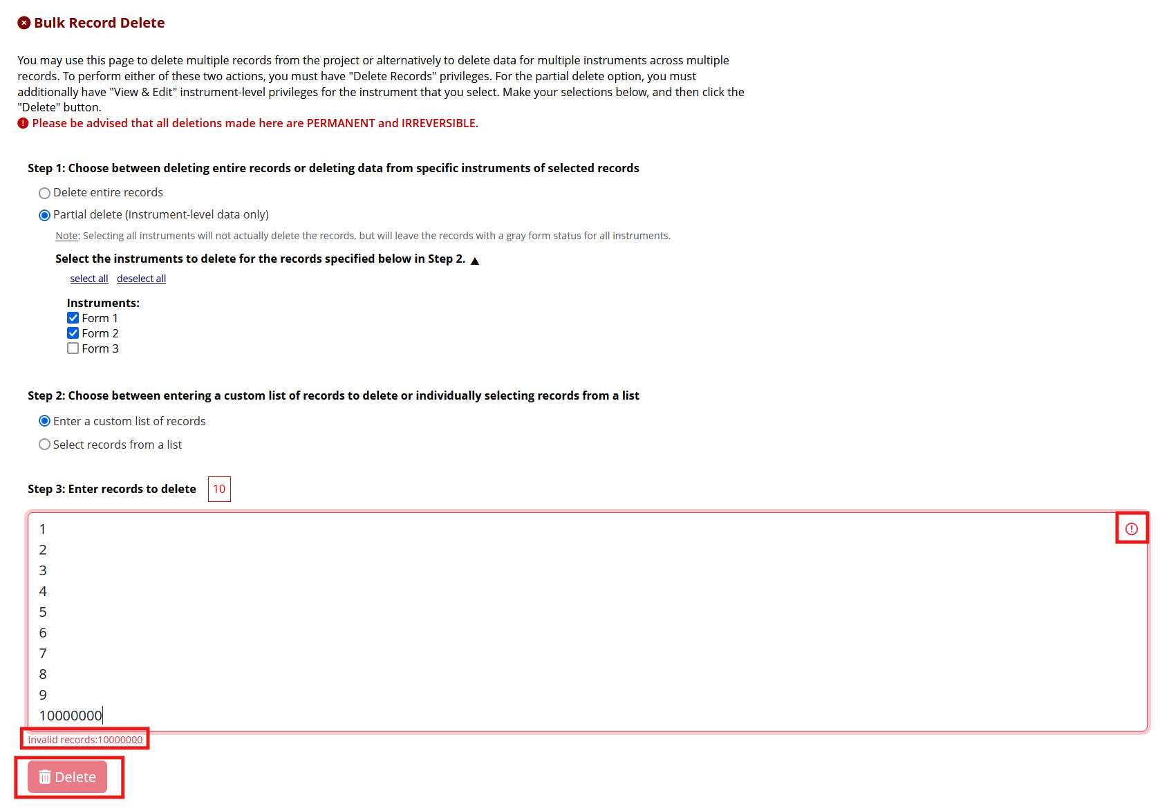 Bulk Record Delete – UCD REDCap Help Center