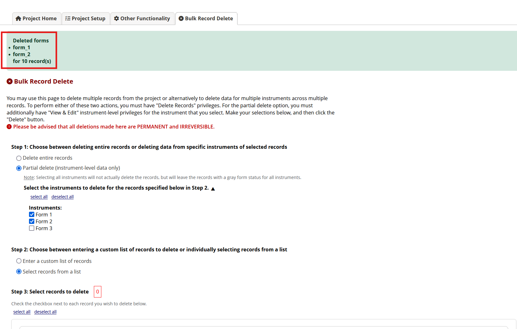 Bulk Record Delete – UCD REDCap Help Center